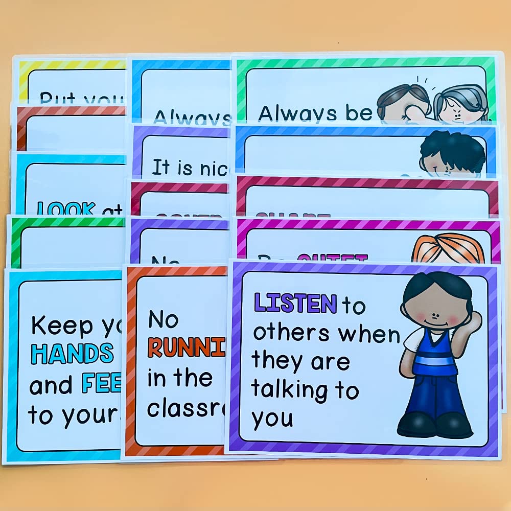 9pcs English Poster Classroom Rules A4 Big Cards Kindergarten Early