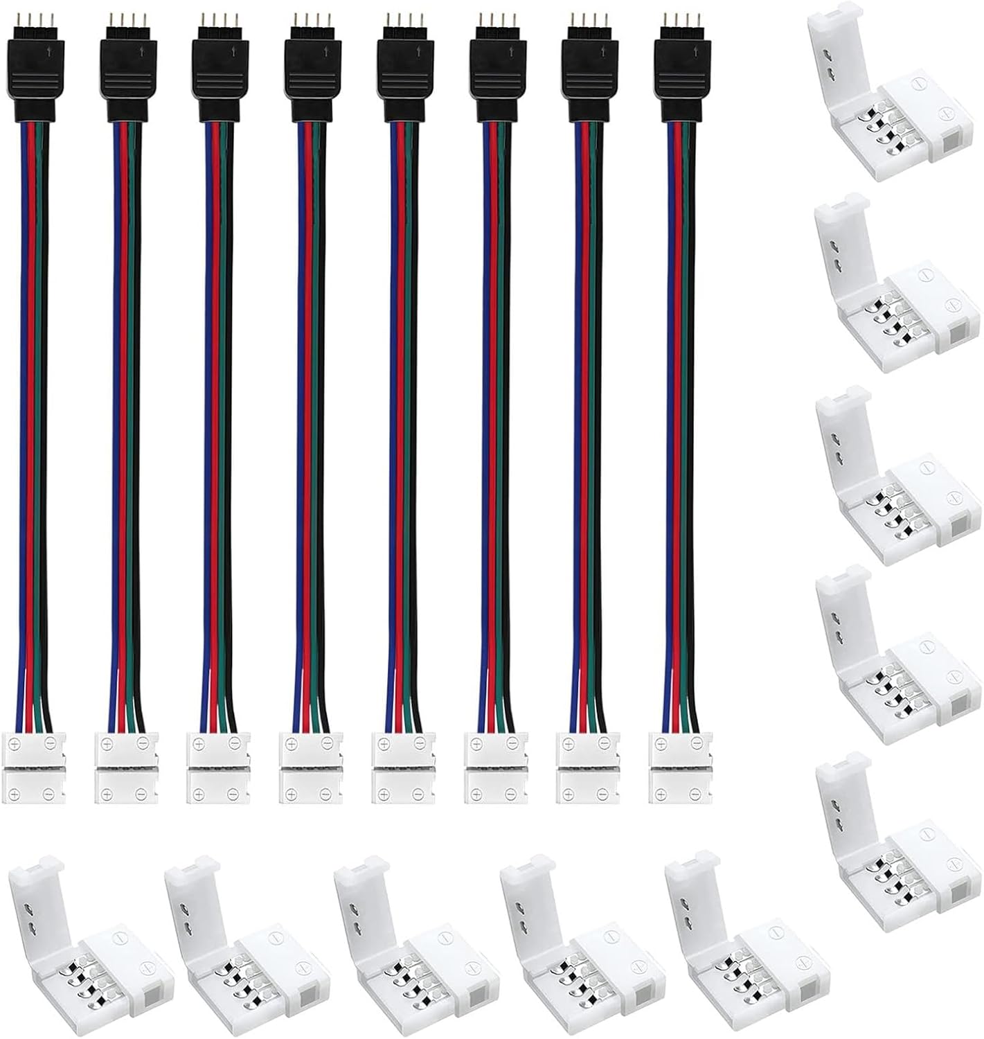 ENQIMAOYI RGB 4 Pin 8mm LED Connectors kit, 10 Pack Solderless ...