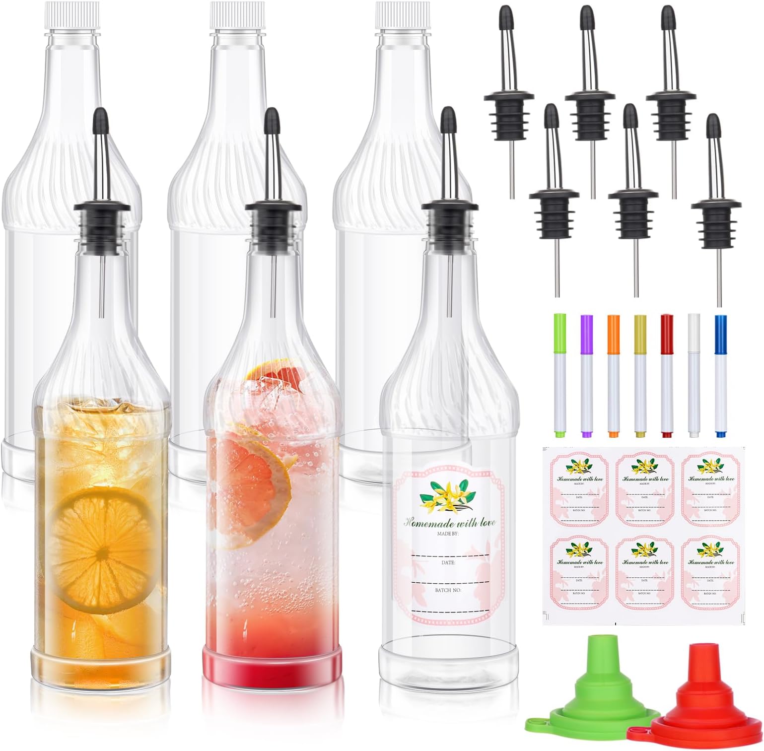 Amazon.com: Dandat 6 Packs 800ml Plastic Empty Syrup Bottles with Lids ...