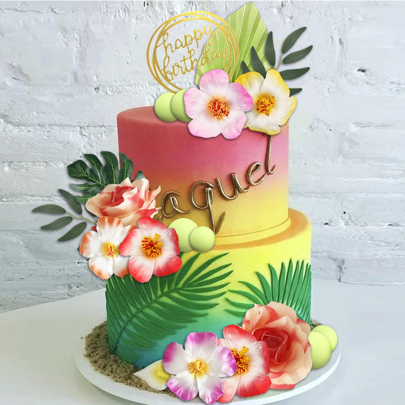Amazon.com: UFROMSKY 40pcs Hawaiian Cake Toppers Summer Tropical Cake ...