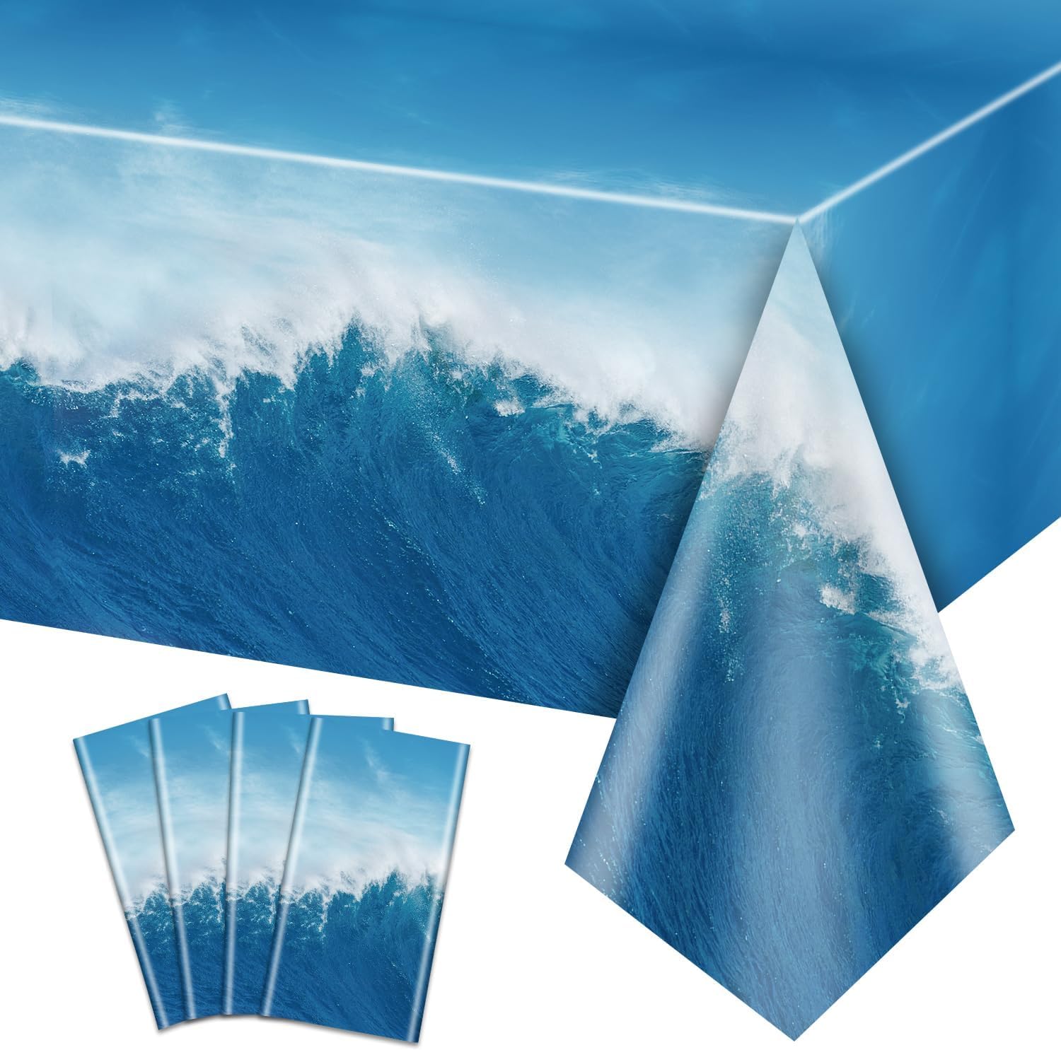 4Pcs Ocean Waves Tablecloths Rectangular Ocean Party Table Covers Blue ...