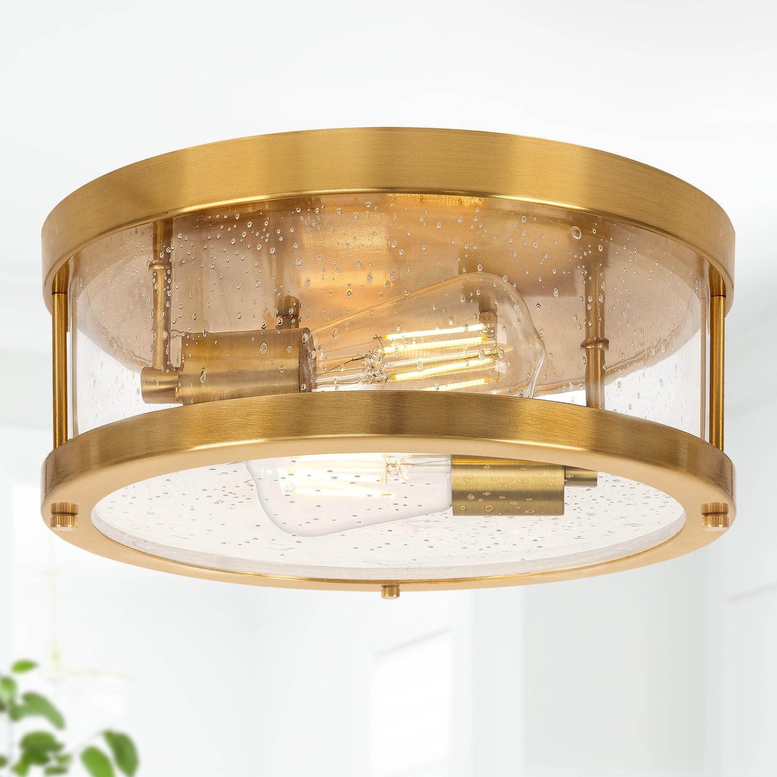 2-Light Close to Ceiling Light Fixture, Farmhouse Gold Light Fixture ...