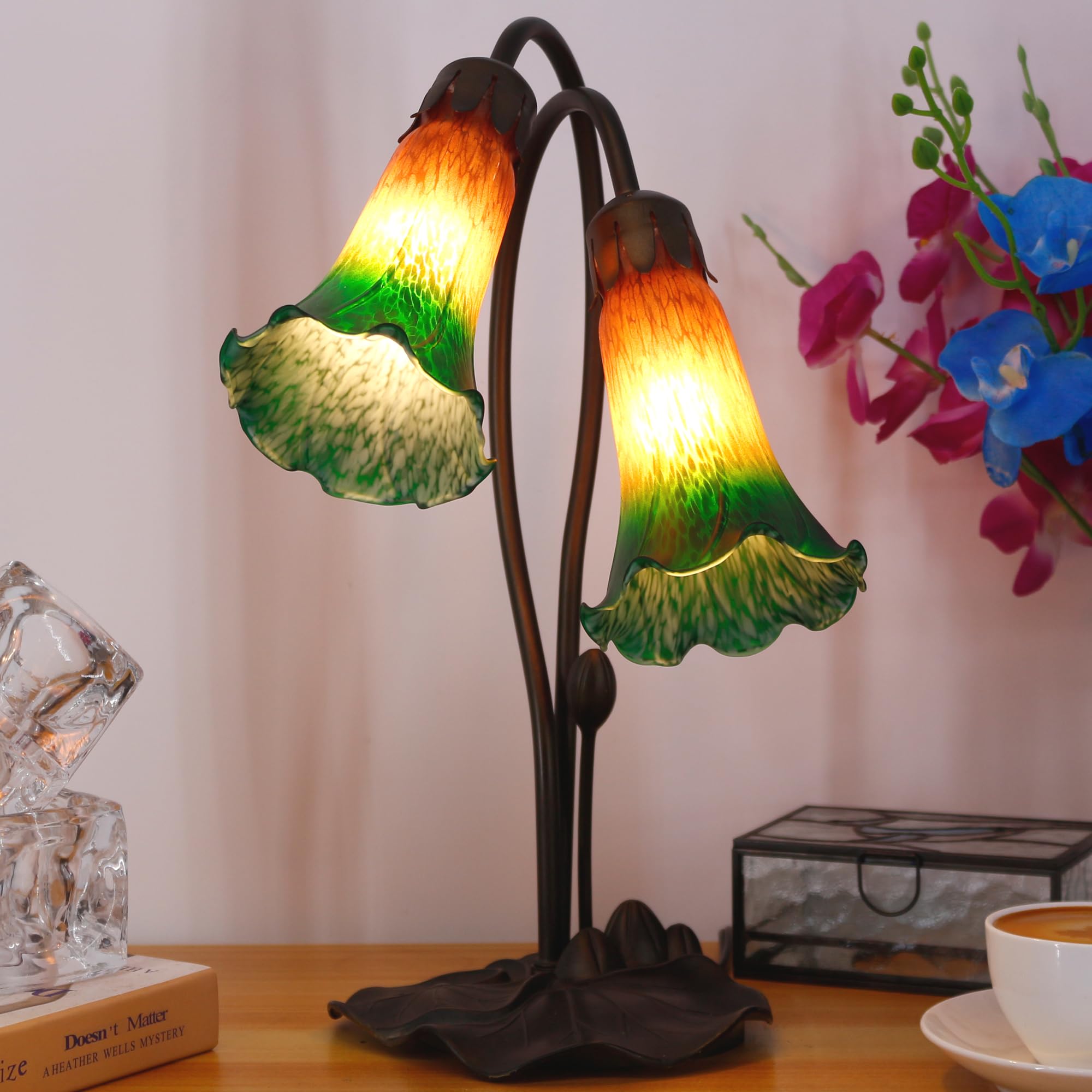 ANYONGLU Lily Lamp Tiffany Style Table Lamp 15 Inch Tall Tulip Flower ...