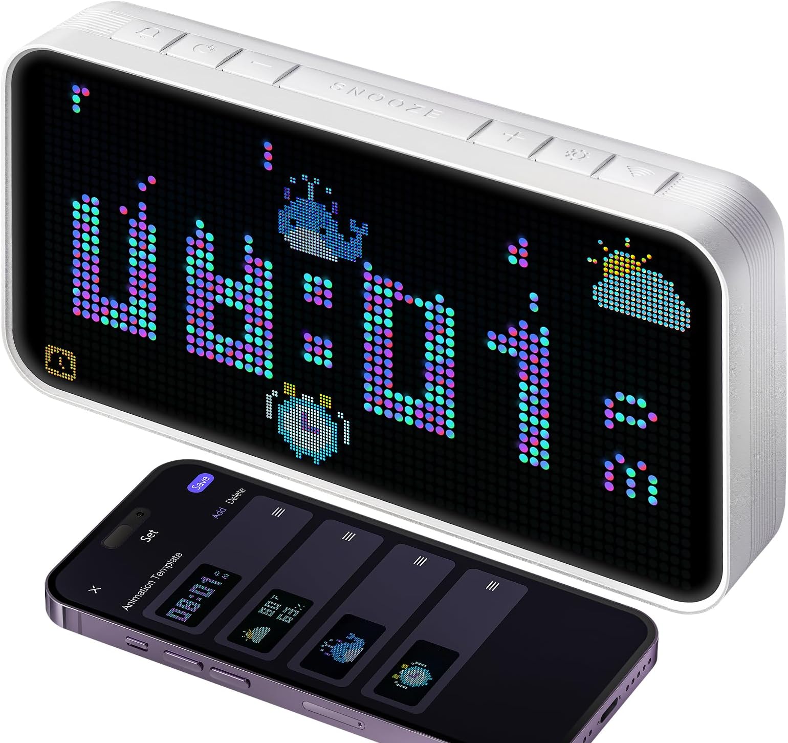 Amazon.com: PixelRise Smart Alarm Clock for Bedroom, Cool Pixel Art LED ...