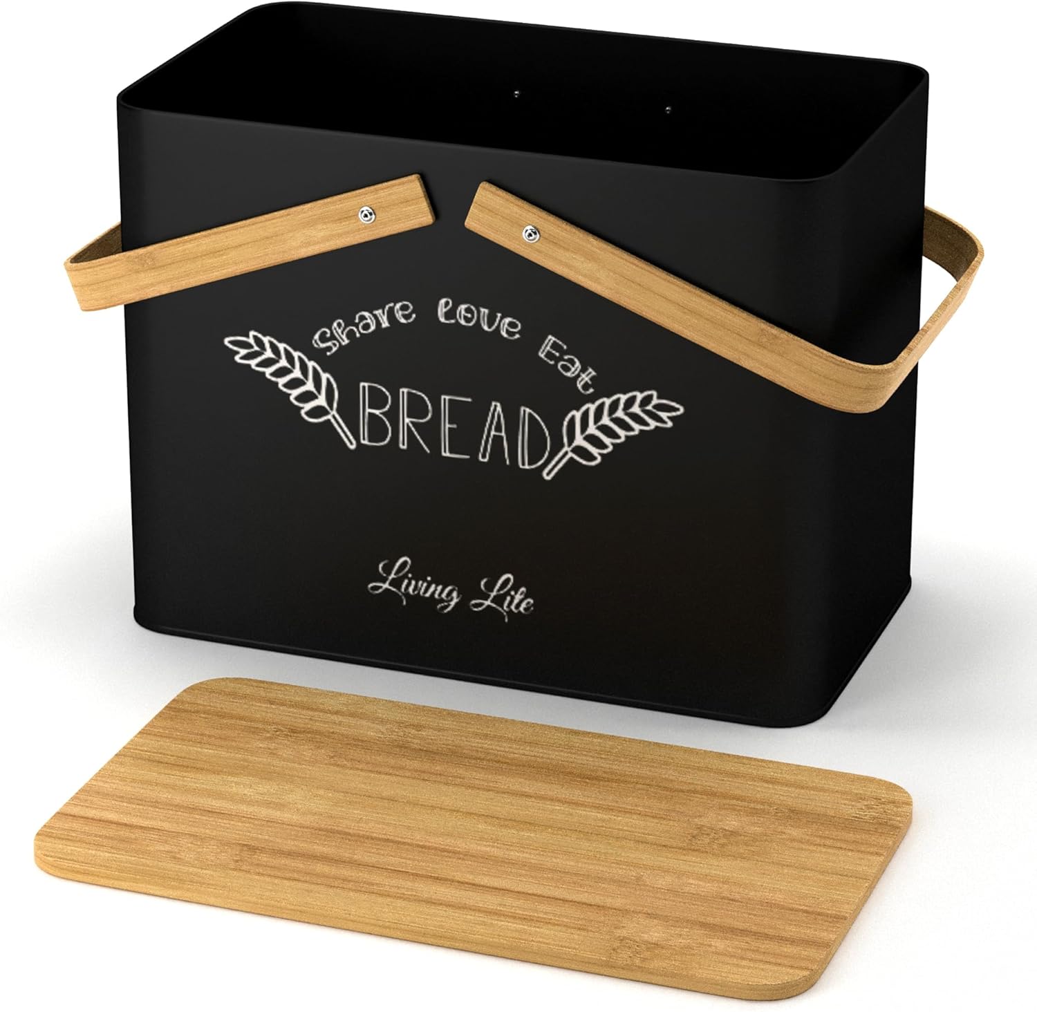 Amazon.com: LivingLite – Large Metal Bread Storage Box with Wooden Lid ...