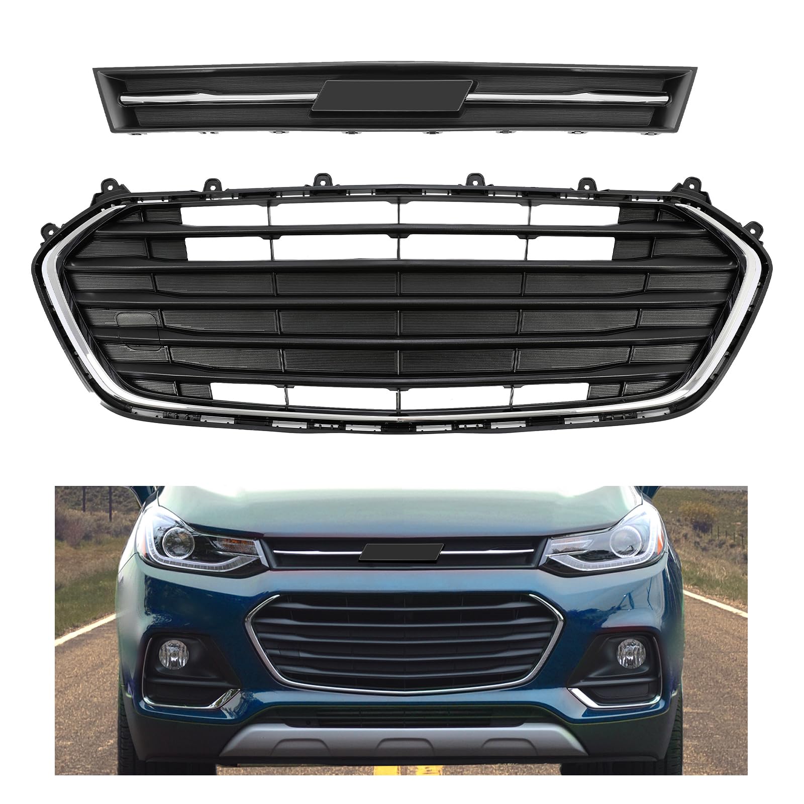 Amazon.com: KUAFU Front Bumper Upper & Lower Grille Grill Compatible ...