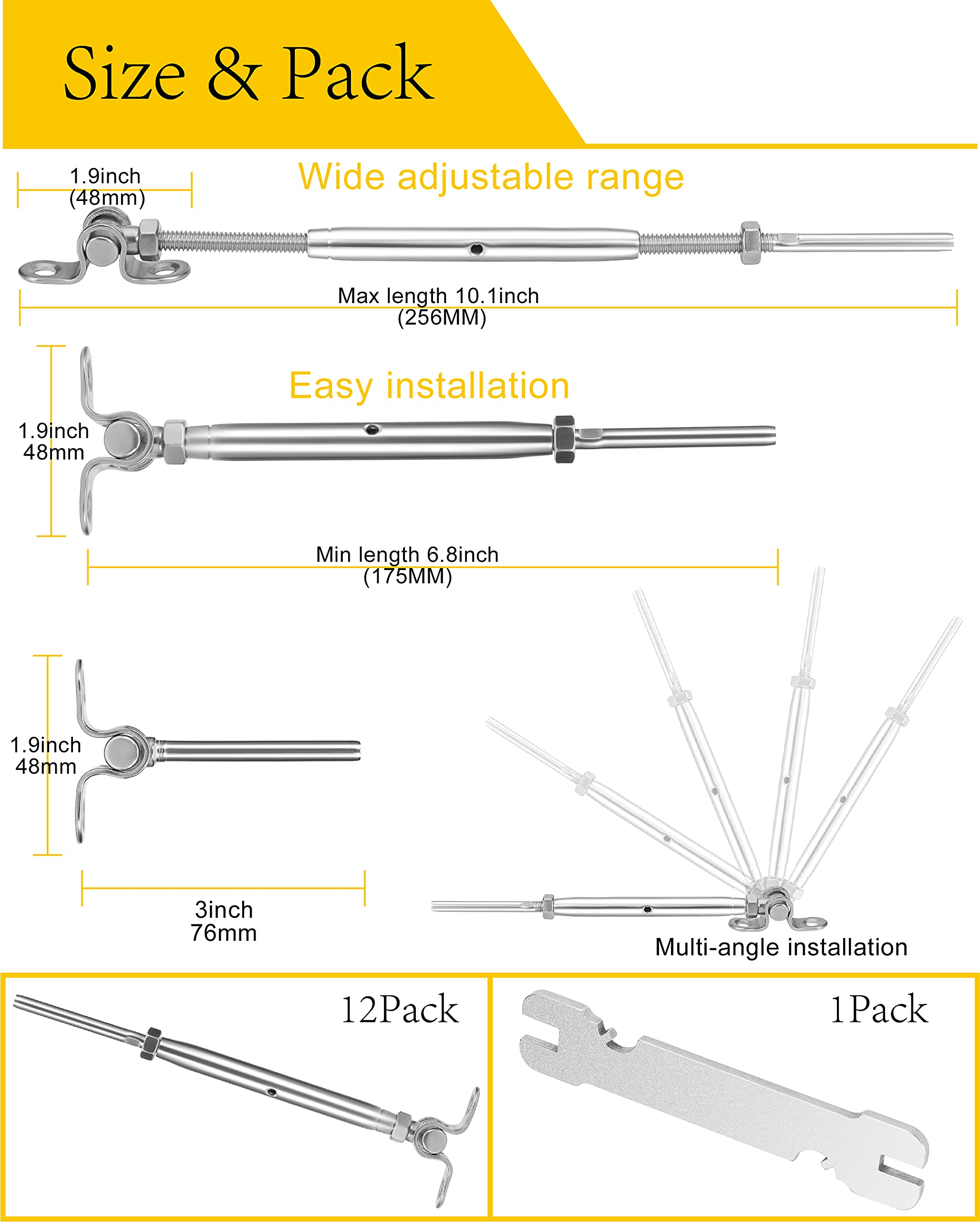 Snapklik.com : Stainless Steel Adjustable Angle 1/8" Cable Railing Kit