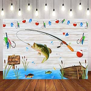 Amazon.com : Gone Fishing Backdrop Wooden Wall Fishing Theme Birthday ...