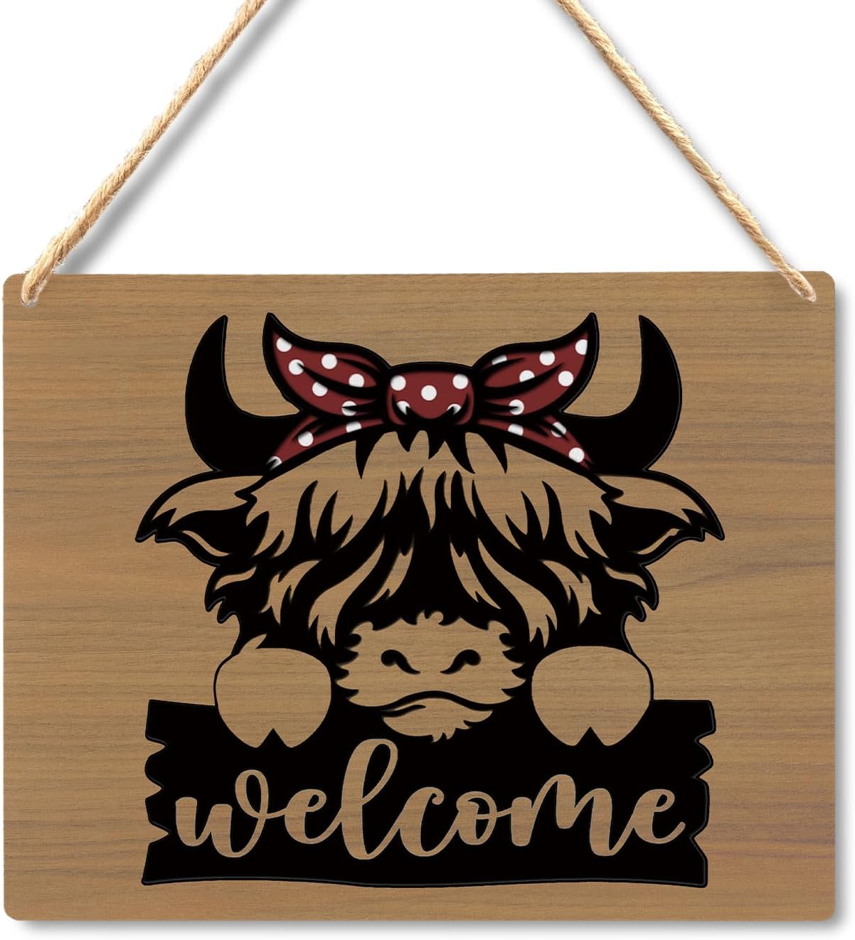 Amazon.com : Absnfatu Highland Cow Welcome Sign - Highland Cow Welcome ...