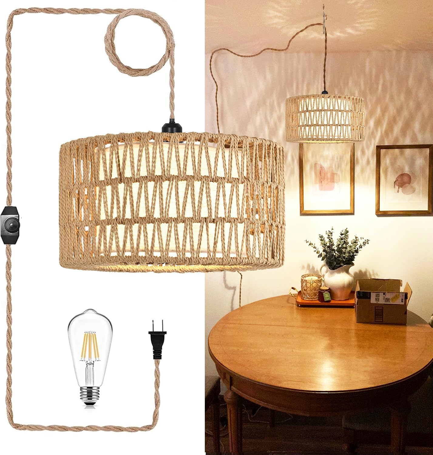 Plug in Pendant Light, 3 Color Bulb Pendant Light Fixtures, Hanging ...