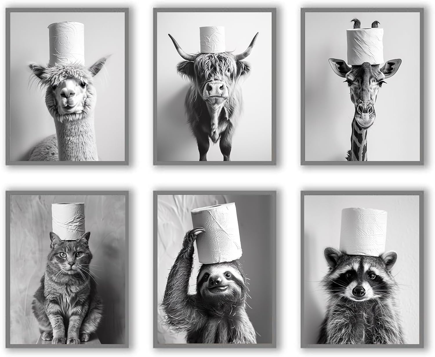 Amazon.com: Funny Bathroom Decor Wall Art,Animals Head on Tissue Paper ...