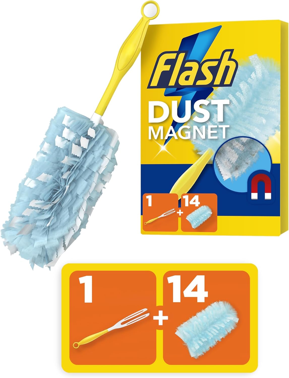 Flash Duster Dust Magnet Starter Kit, Dusters, 1 Handle + 14 Refills ...