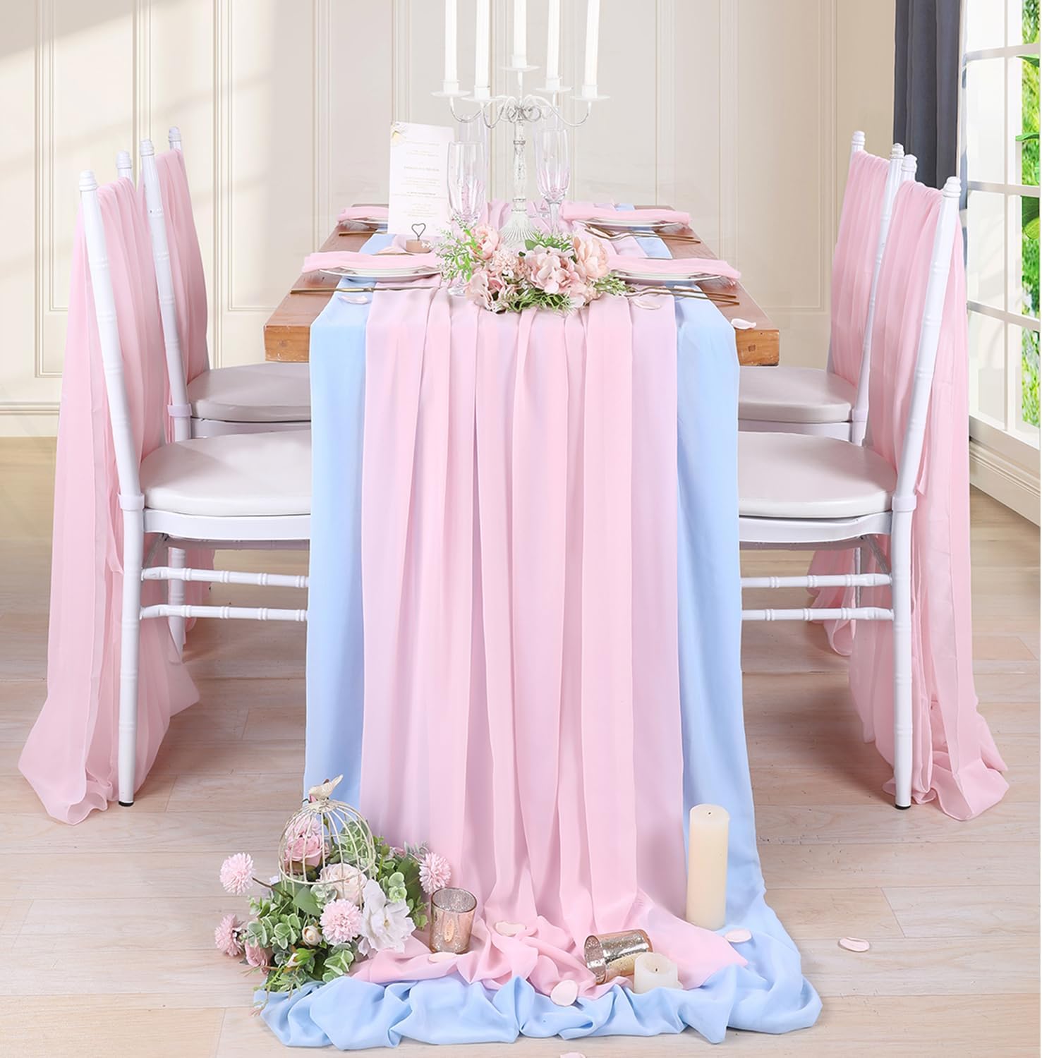 Amazon.com: 5 Pieces 10Ft Wedding Table Runner Pink Chiffon Table ...