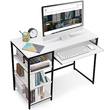 ABOUT SPACE Computer Table with 3 Tier Bottom Storage & Keyboard Tray ...
