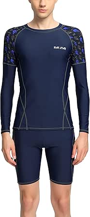 Amazon.com: Men Two-Piece Swimsuit Seamless Soft Solid Long Sleeve ...