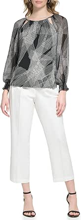 Calvin Klein Women's Printed Long Sleeve Blouse at Amazon Women’s ...