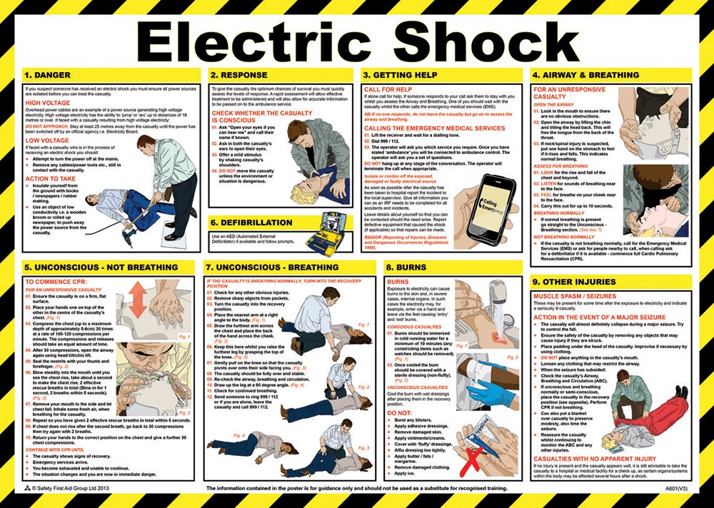 Safety First Aid Electric Shock Poster, Laminated (59x42cm): Buy Online ...