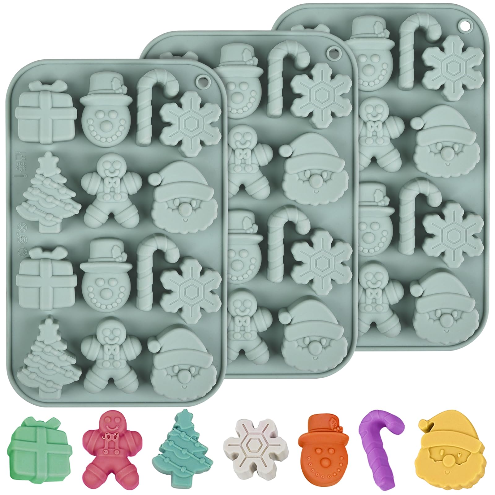 Amazon.com: Christmas Chocolate Molds 3pcs Silicone Candy Molds Santa ...