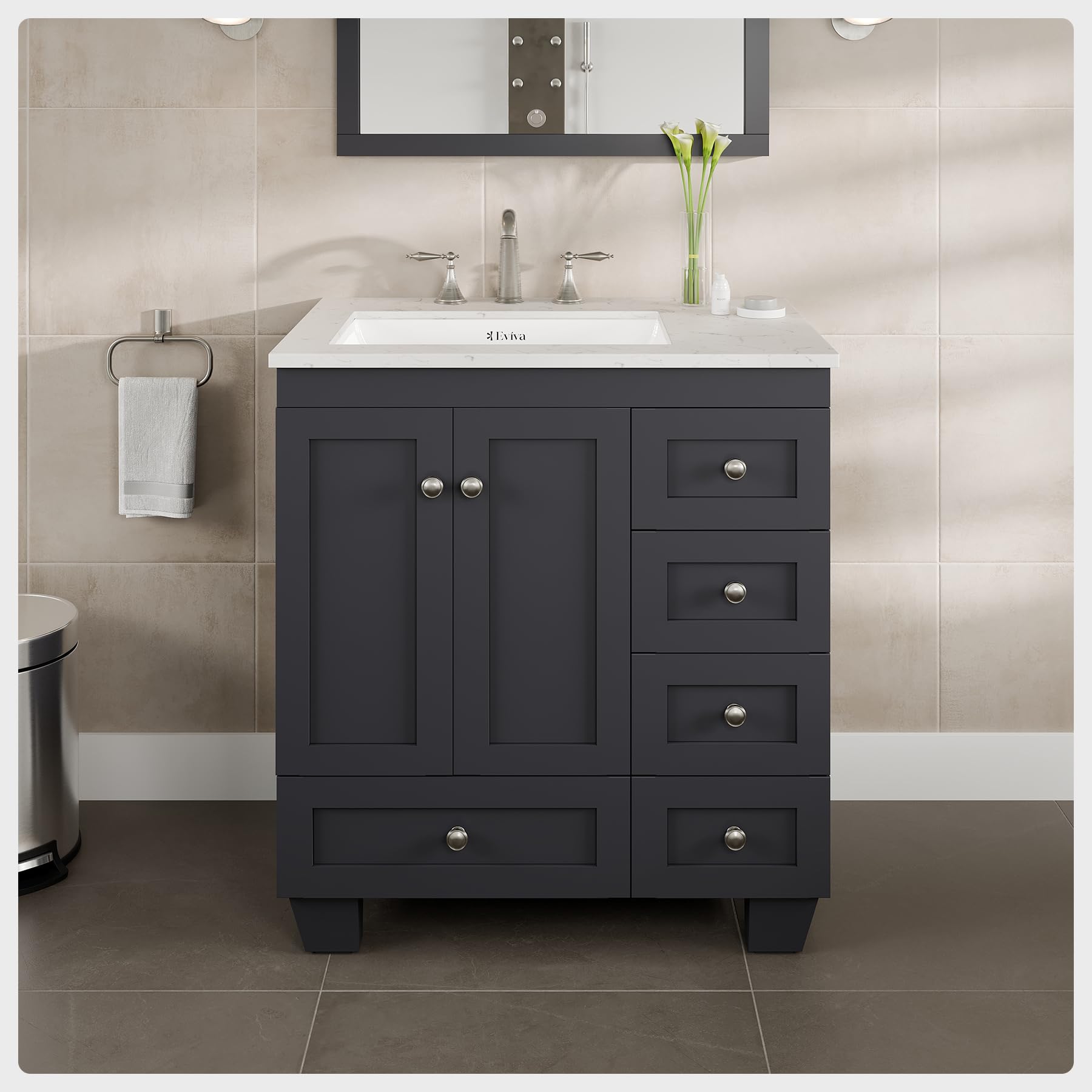 Amazon.com: Eviva Acclaim 30 Inch Bathroom Vanity With Sink, Dark Grey ...