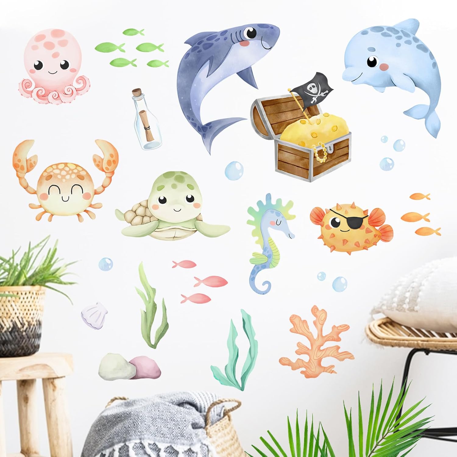 Amazon.com: Mfault Under The Sea Ocean Creature Wall Decal Stickers ...