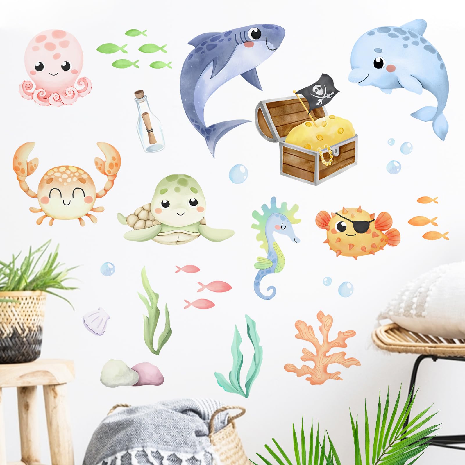 Amazon.com: Mfault Under The Sea Ocean Creature Wall Decal Stickers ...