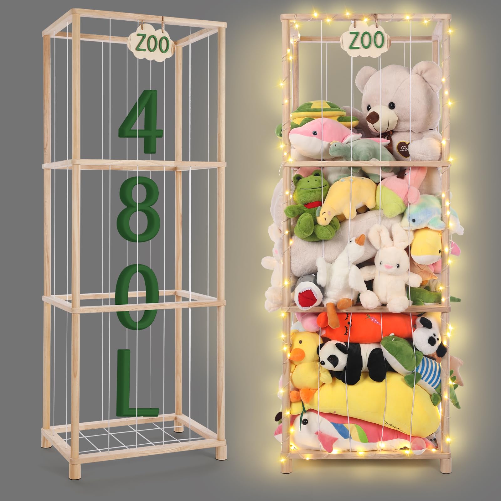 Amazon.com: Essenhome Extra-Large Wooden Stuffed Animal Zoo Storage ...