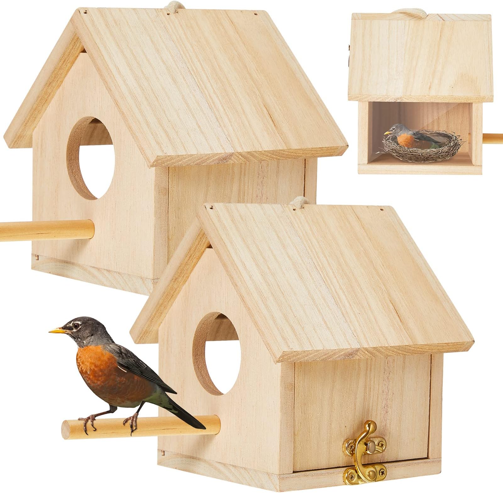 Amazon.com : Sintuff 2 Pcs Wooden Bird Houses for Outside Transparent ...