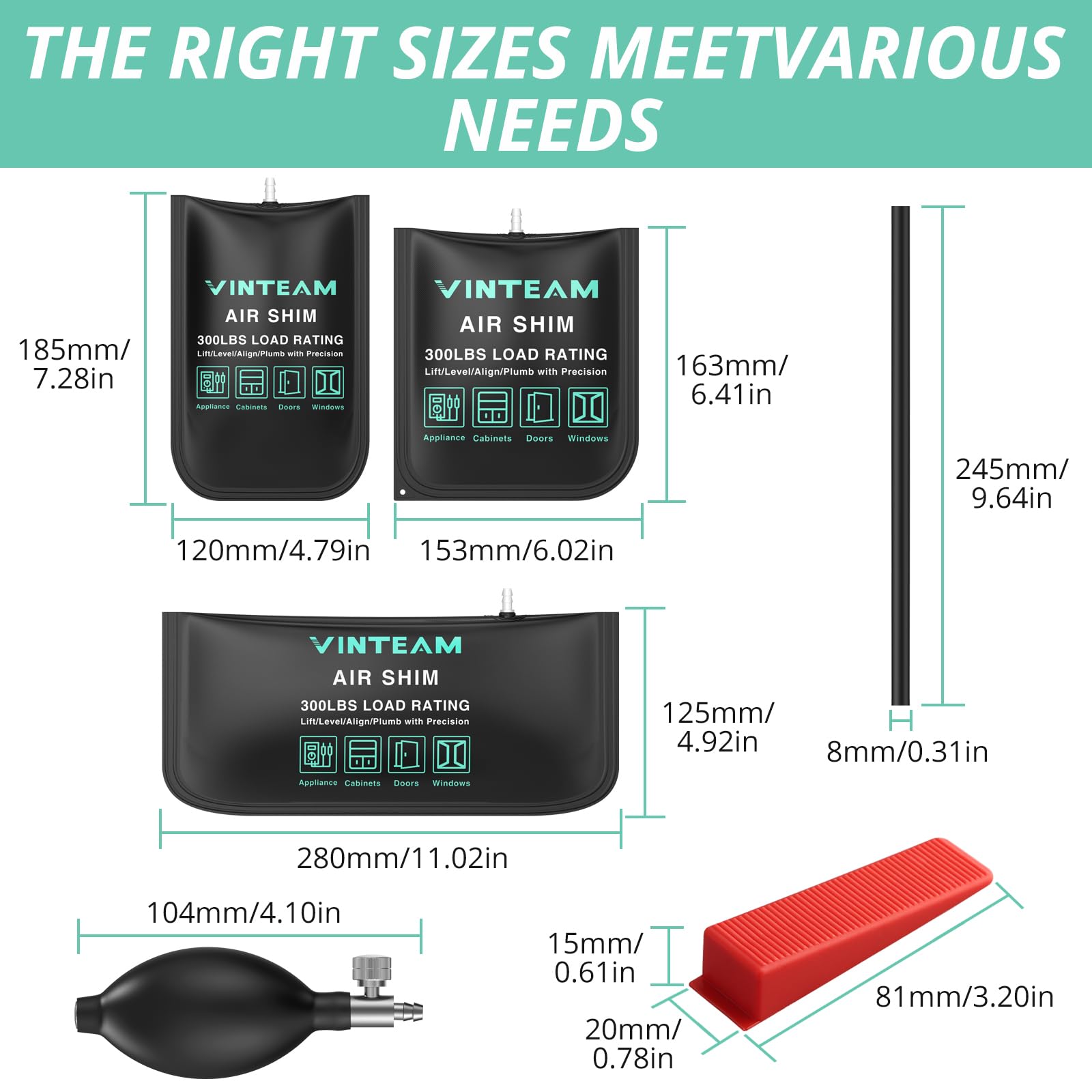 VINTEAM Air Wedge Bags, 3pcs TPU Pump Wedge Kit with Easy Push-Button ...