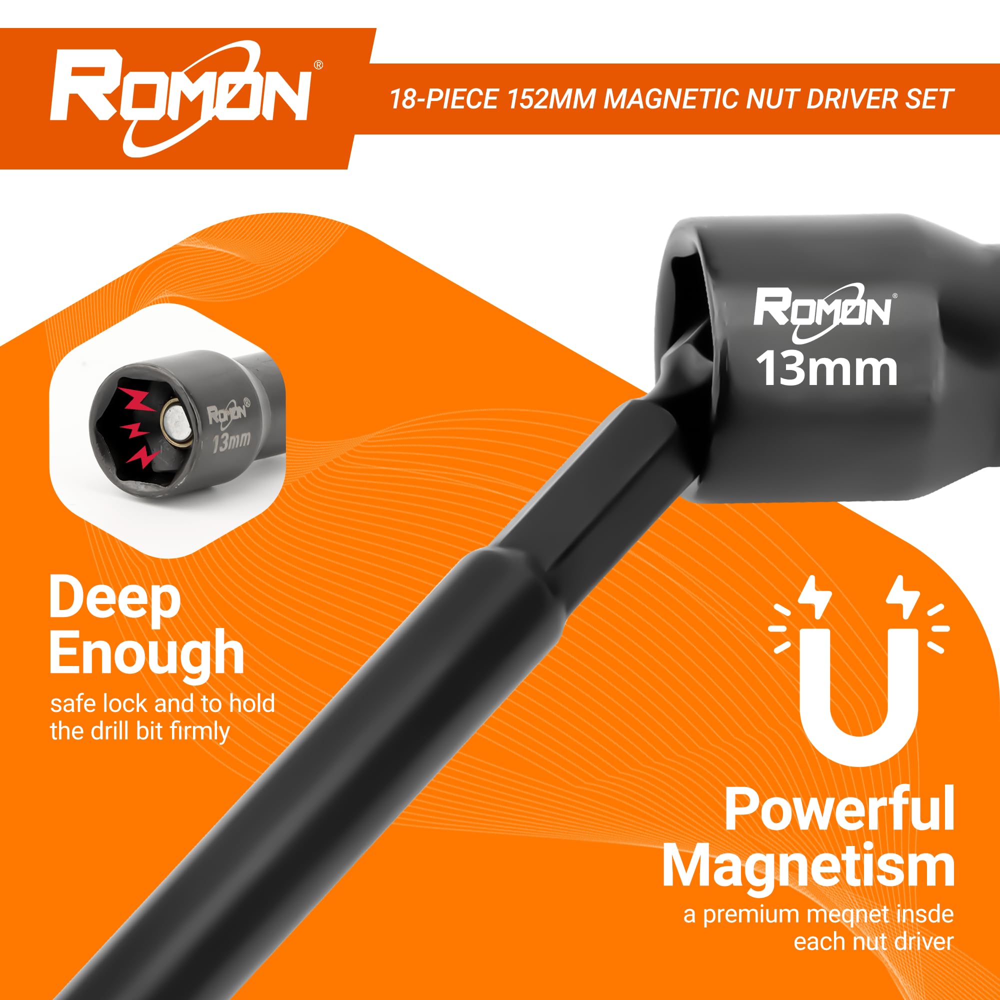 Snapklik.com : 18-Piece Long Magnetic Nut Driver Set For Impact Drill