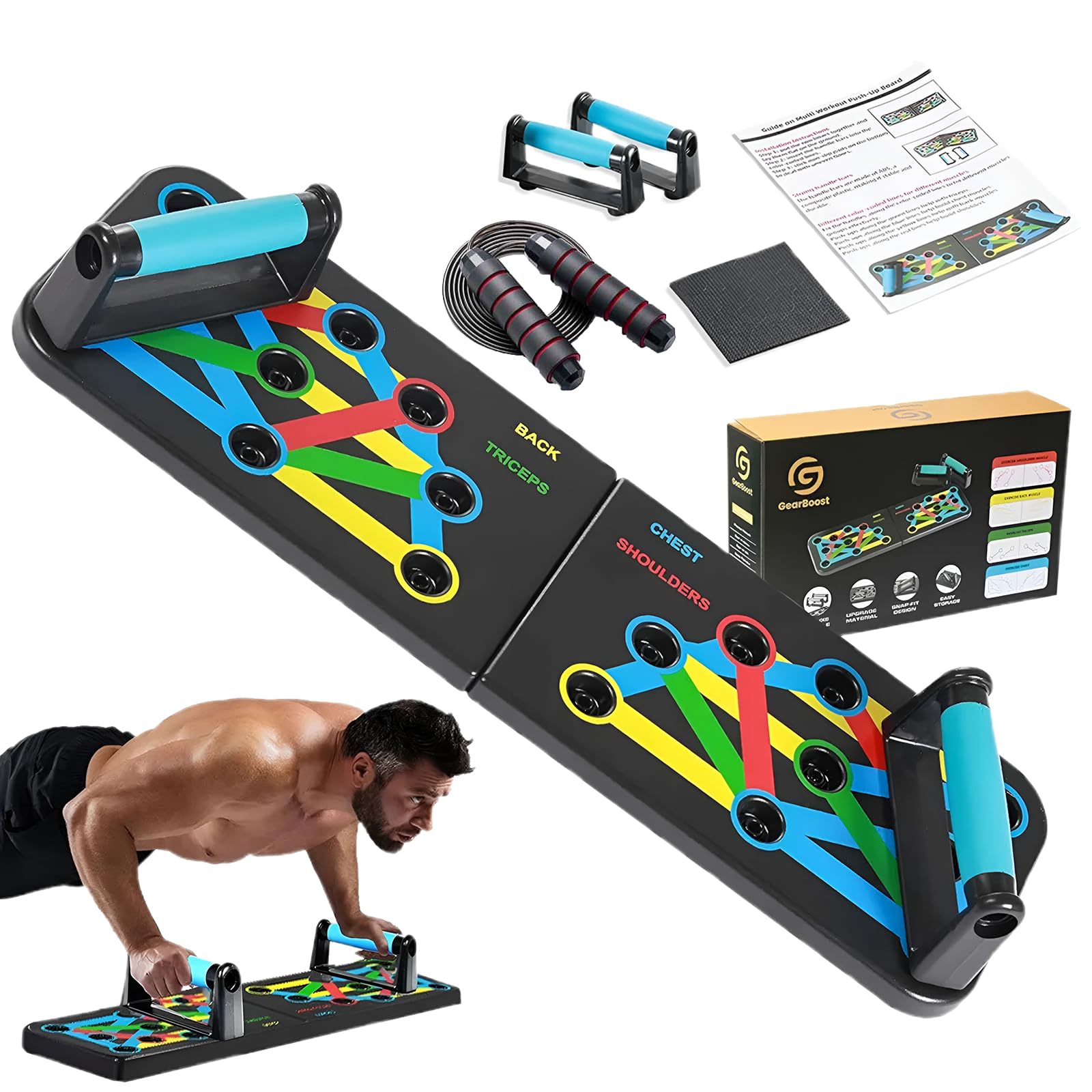 Amazon.com : Push Up Board with Adjustable Jump Rope | Push Up Board ...