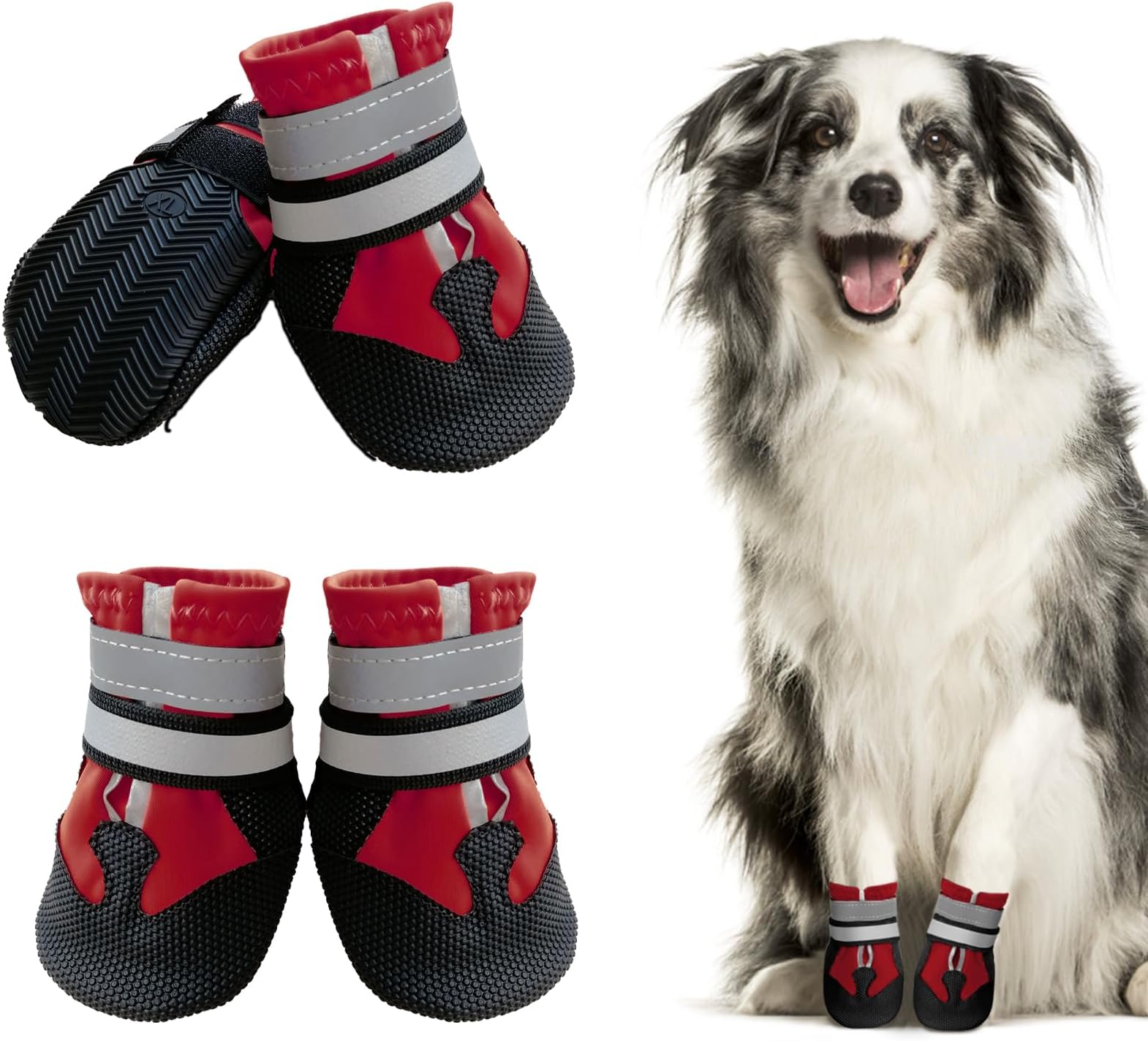 Muecleao Dog Boots, Set of 4 Dog Shoes for Injured Paws, Waterproof Dog ...