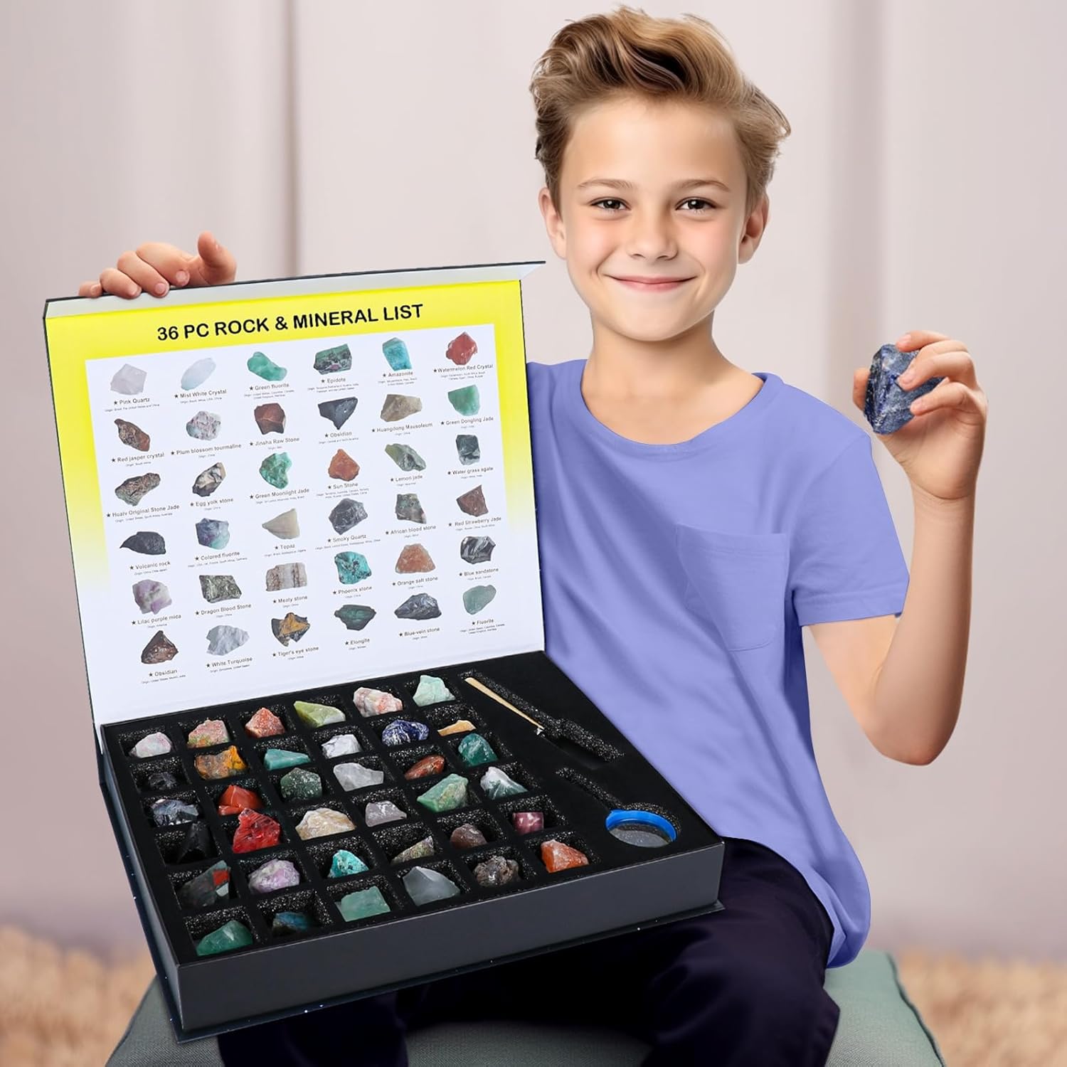 Rock Collection for Kids - 36pc Cool Rocks and Gems Stones Crystals ...