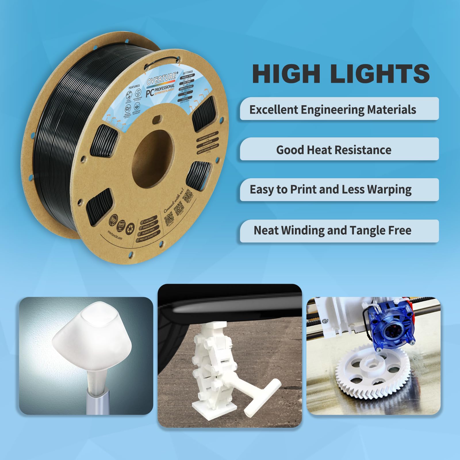 Snapklik.com : OVERTURE PC Professional Filament, Cardboard Spool, 1kg