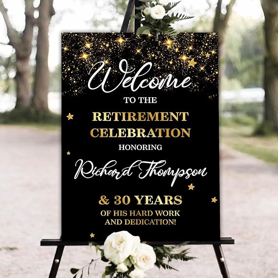 Amazon.com : Personalized Retirement Party Welcome Sign, Elegant Black ...