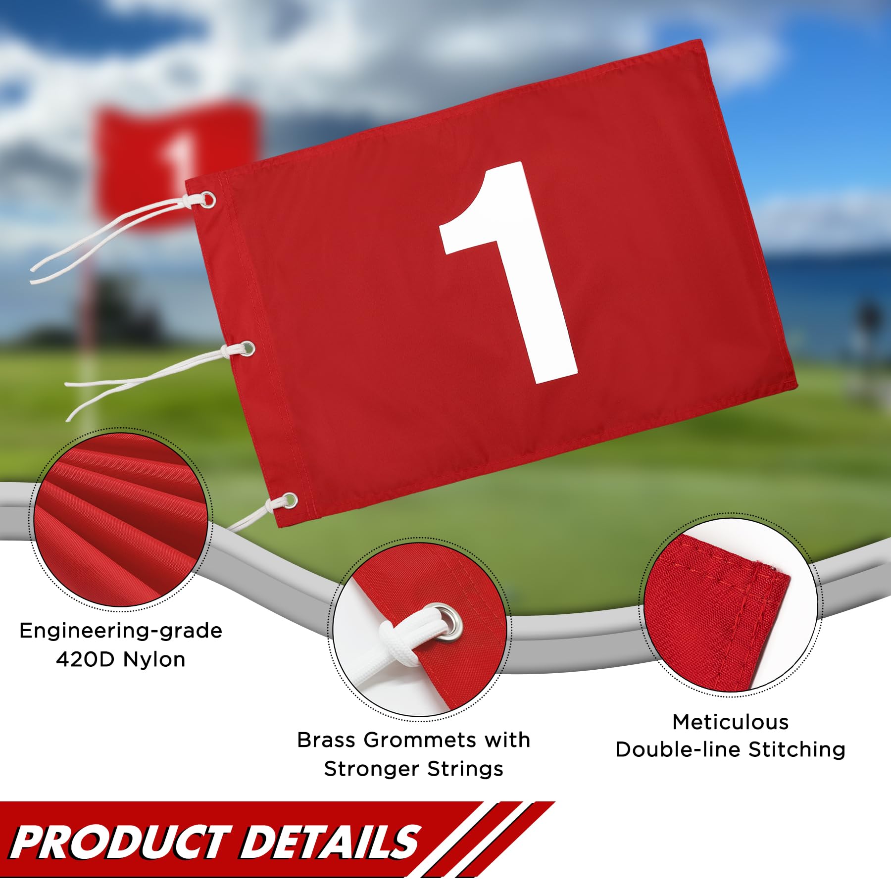 Snapklik.com : Golf Flag 20x14 Inch - Red# 1, 420D Nylon, Brass ...