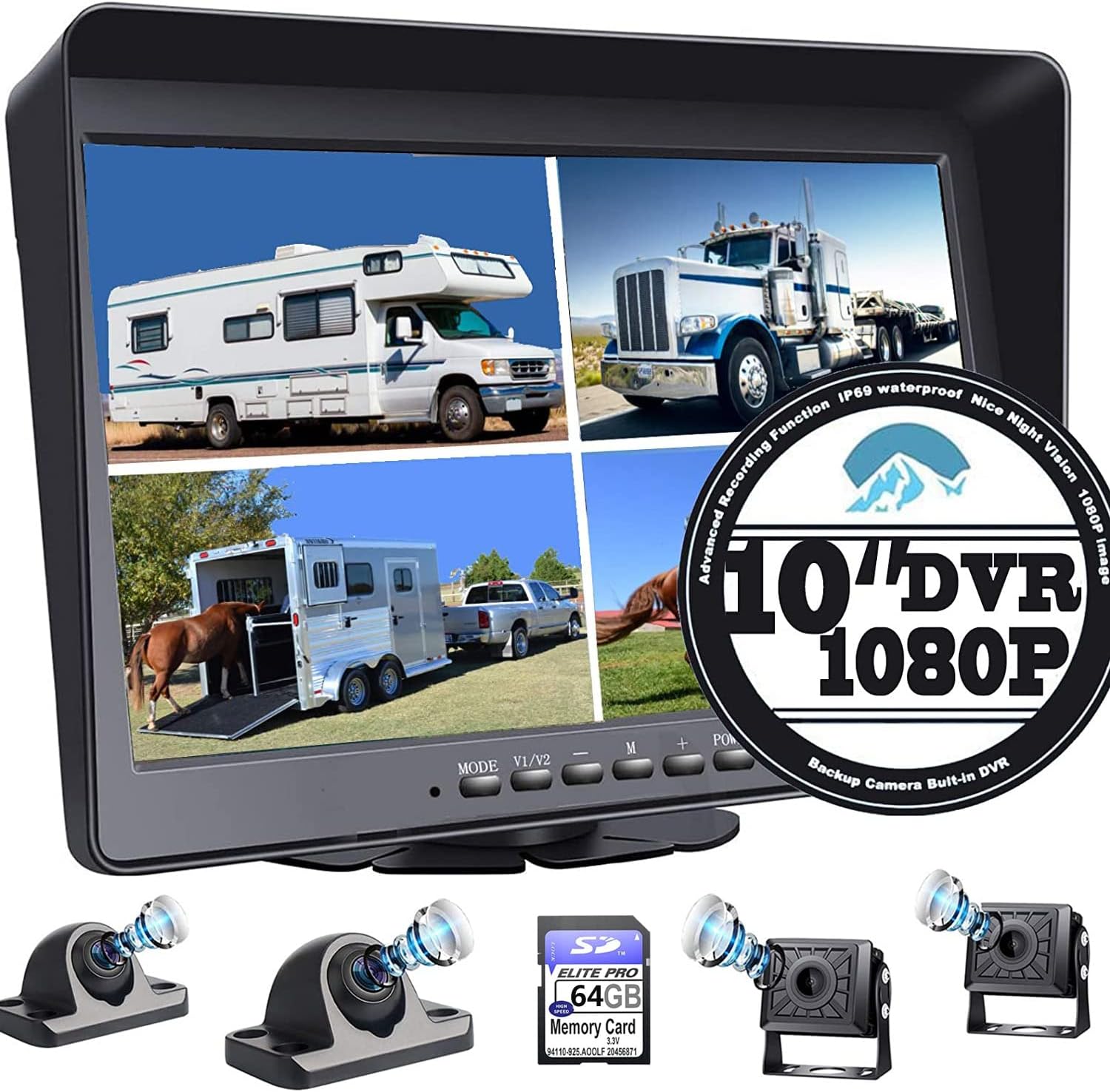 Amazon.com: RV Backup Camera 10.1" 1080P Monitor & Built-in DVR for ...