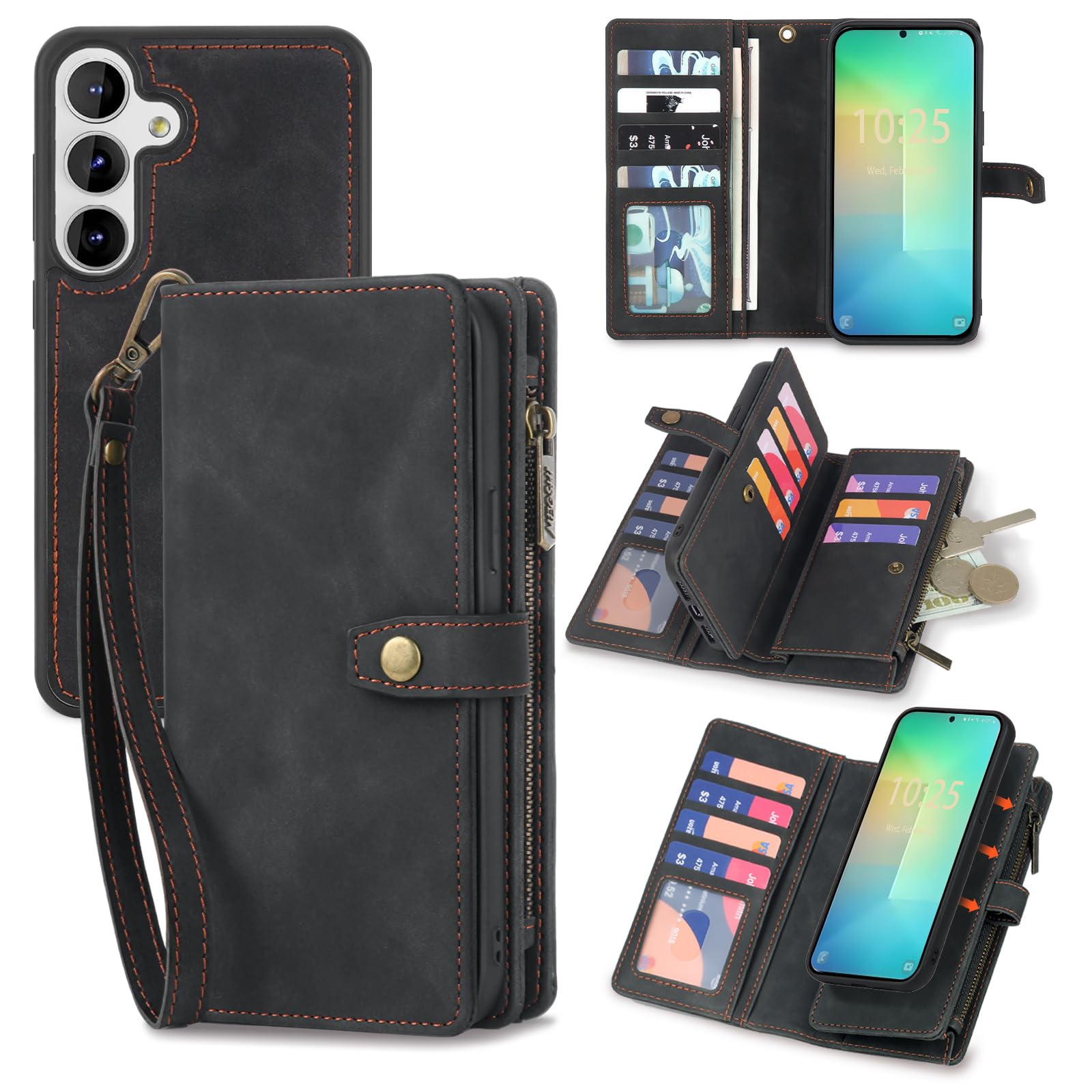 Amazon.com: TwoHead for Samsung Galaxy S25 Plus Wallet Case with Card Holder, Detachable ...