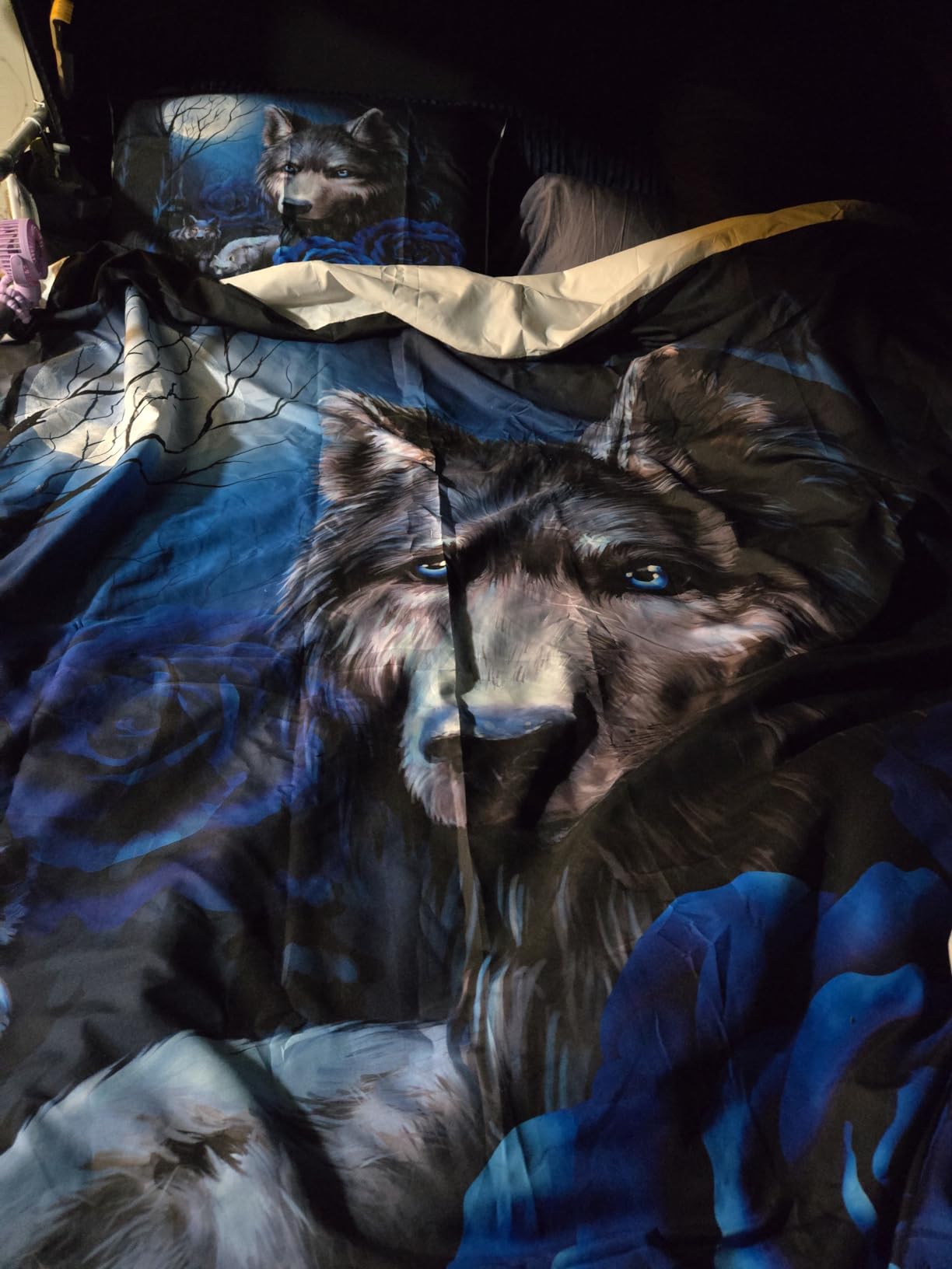 Amazon.com: Wolf Duvet Cover Queen Blue Flower Comforter Cover Wolves ...