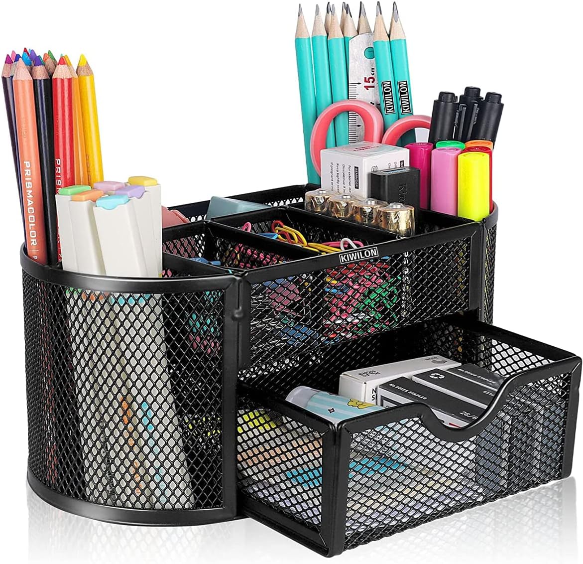 Amazon.com: Kiwilon 9 Compartment Metal Mesh Desk Organizer For Office ...