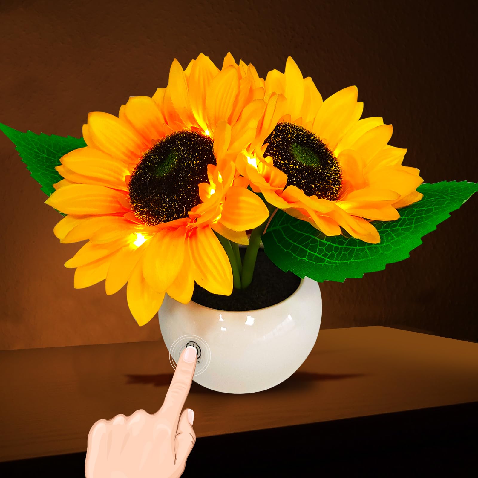 UFmeDorm Rechargeable Sunflower Table Lamp - LED Artificial Flowers ...