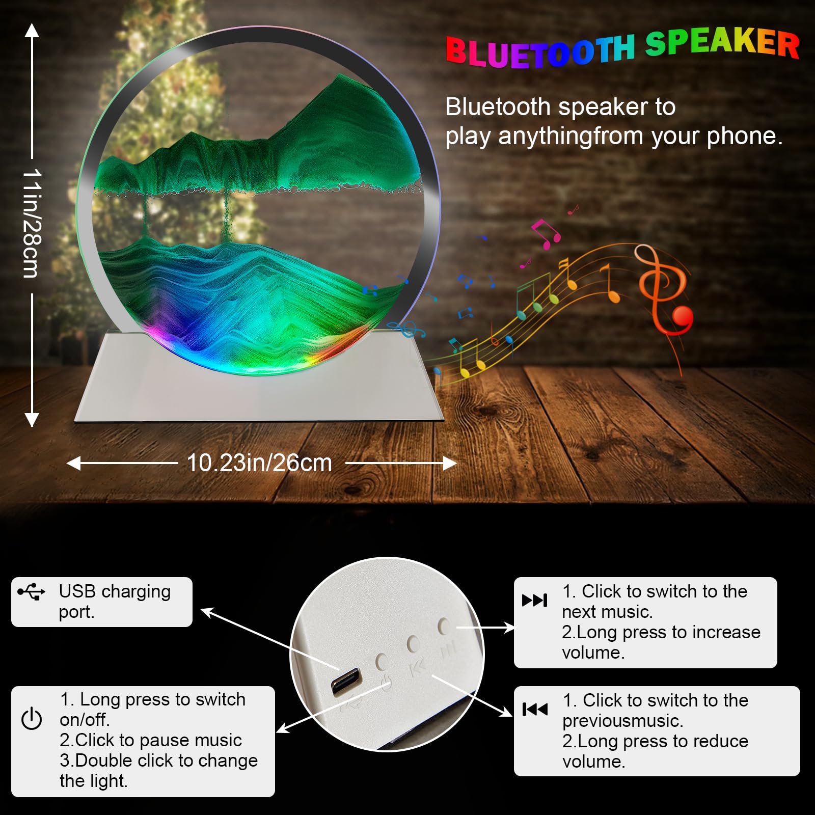 KOKBNR Moving Sand Art Picture Bluetooth Speaker Wireless Rechargeable ...