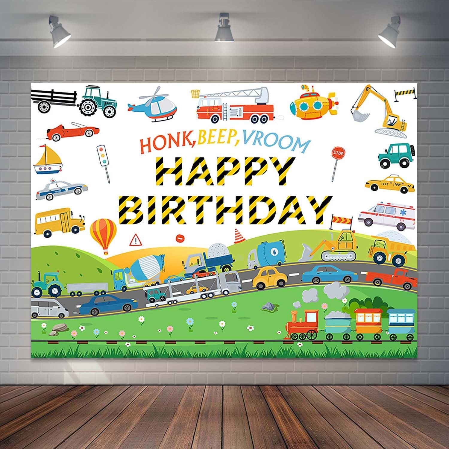 Amazon.com : Joliaco Transportation Birthday Backdrop - Cartoon ...