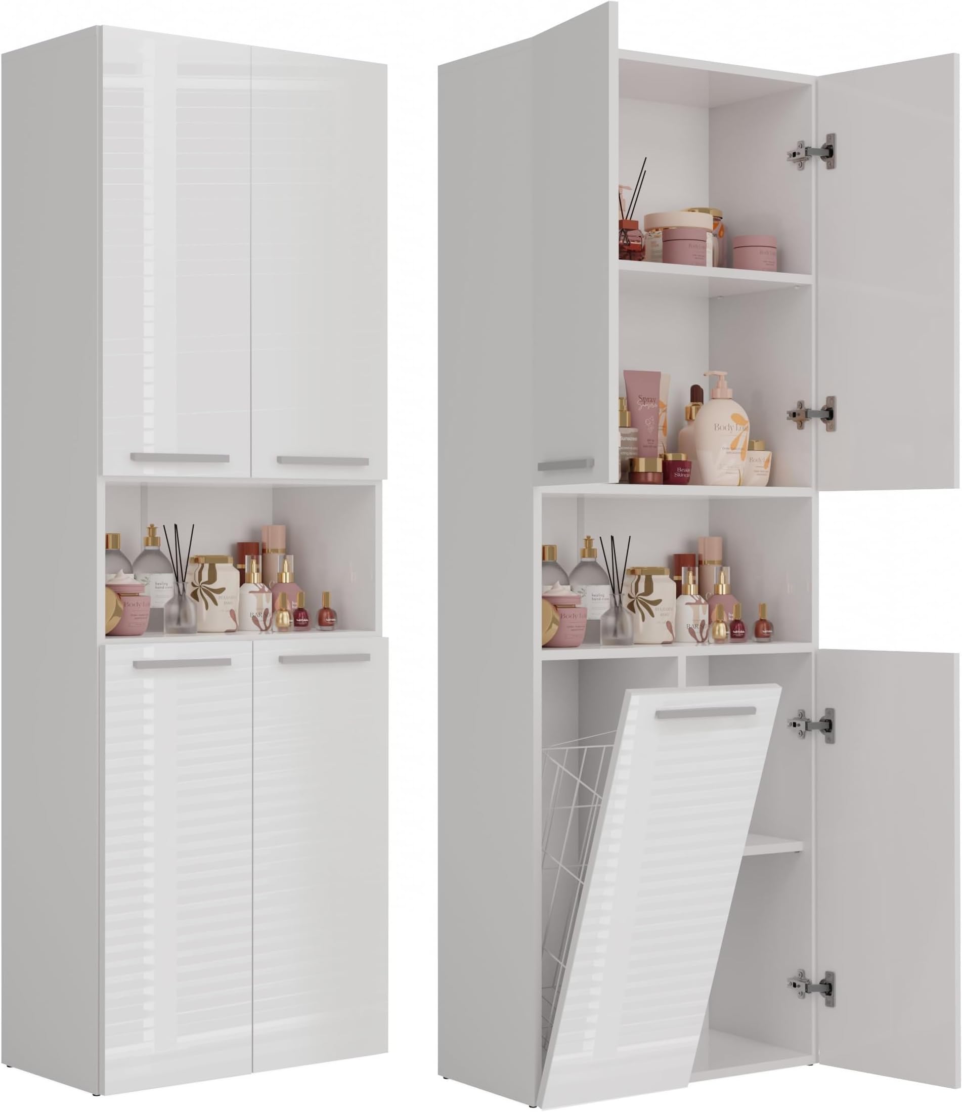 CDF NEL 1K DK Bathroom Tall Cabinet | Colour: White Gloss | Modern ...