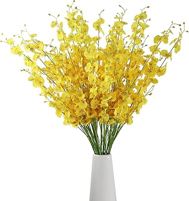 Amazon.com: Kisflower 12Pcs Yellow Artificial Orchids Flowers, Dried ...