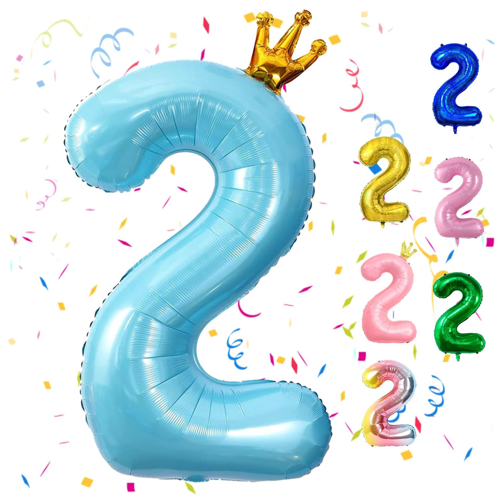 Amazon.com: Crown Blue Number 2 Balloons, 2nd Birthday Balloon, 40inch ...