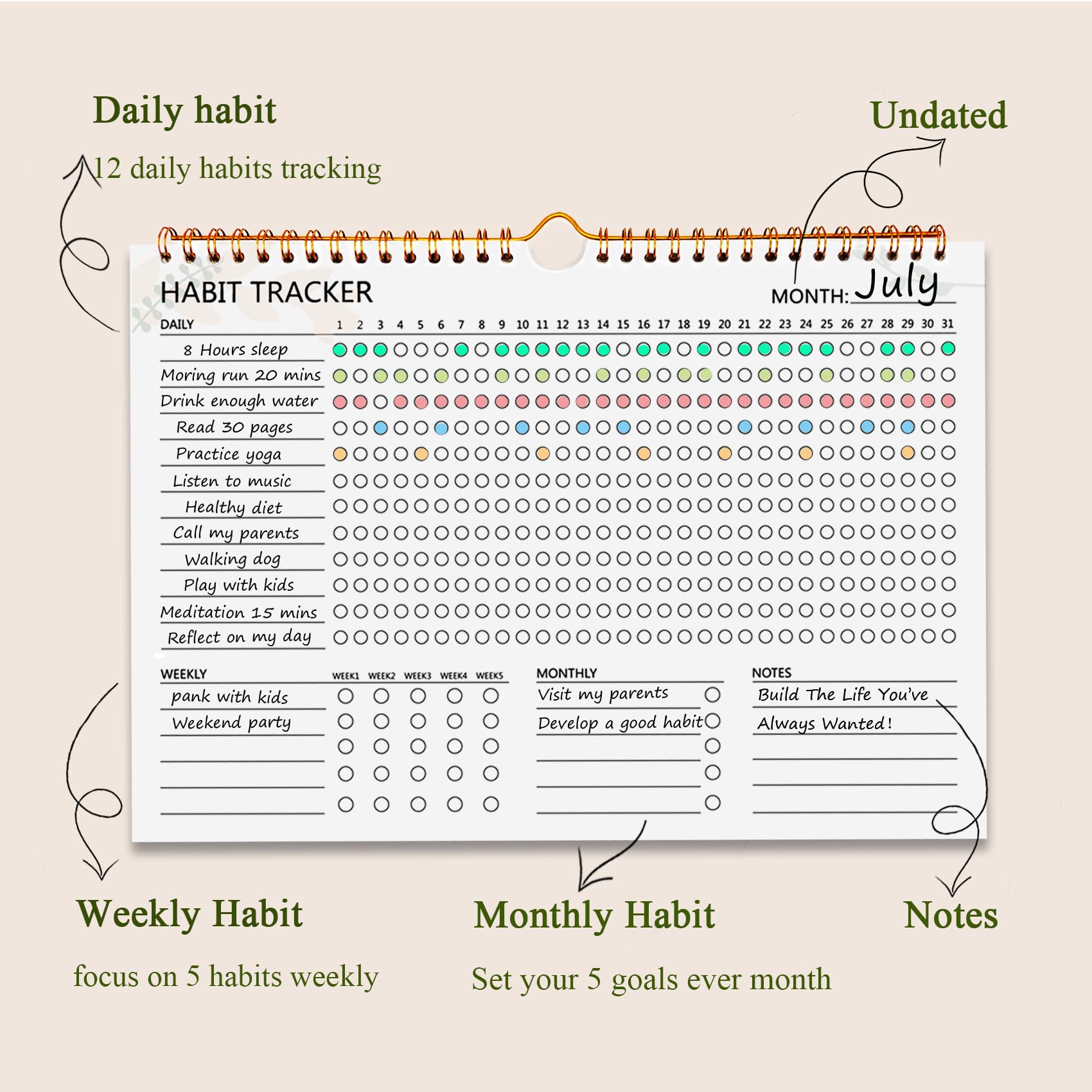 Snapklik.com : Habit Tracker Calendar - 12 Months Undated Daily Goal ...