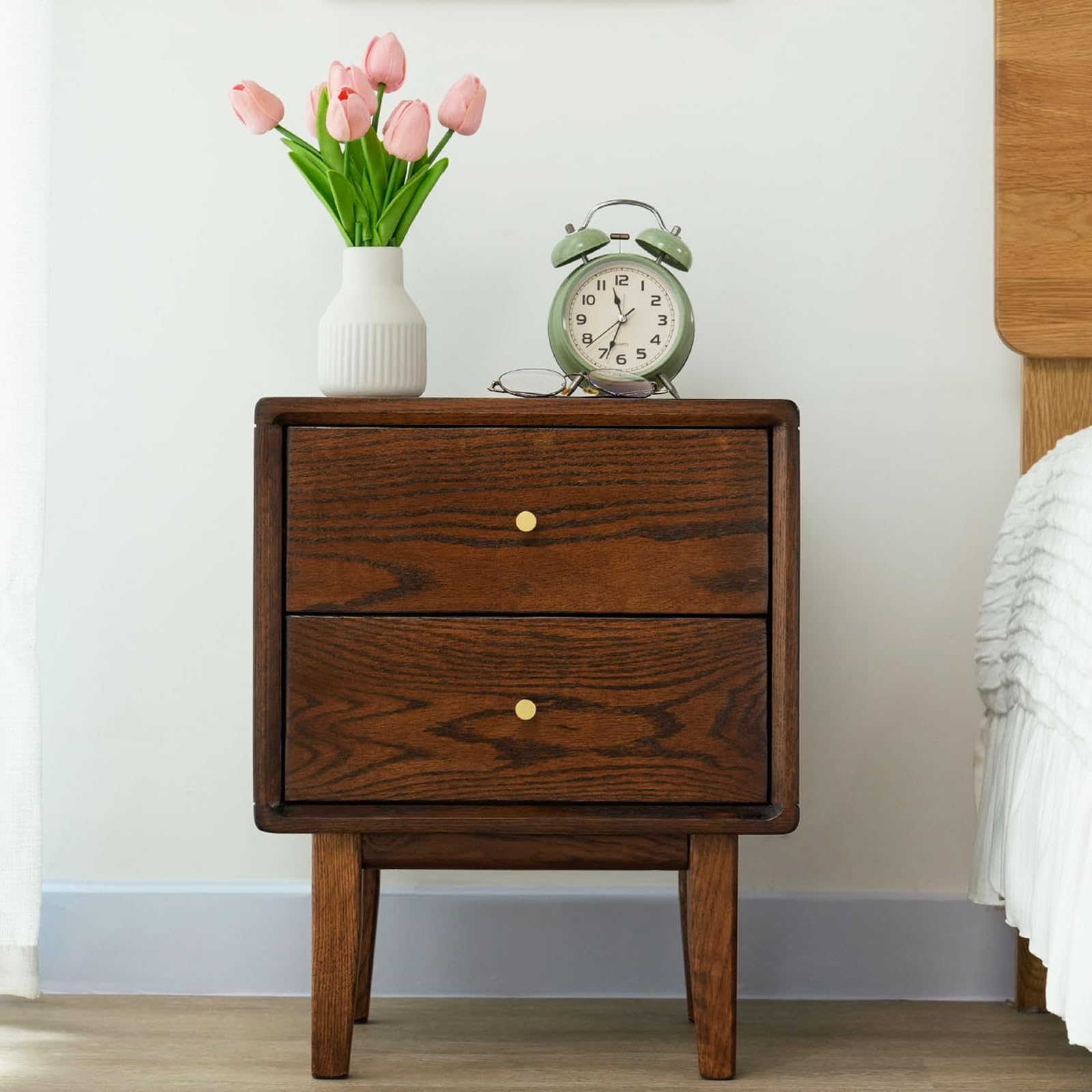 Night Stand Dark Oak Wood Cantar Modern Cerused Black Oak Nightstand