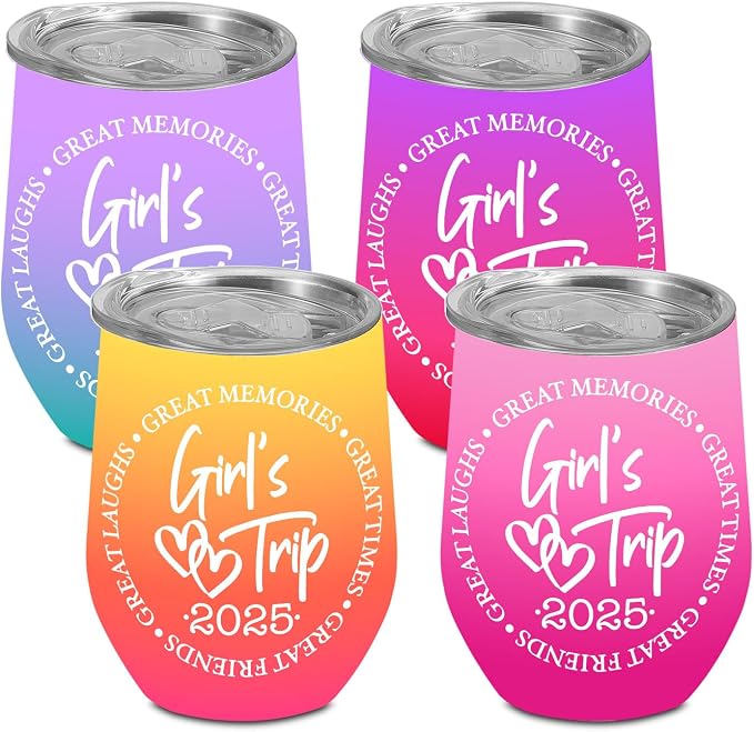Amazon.com | BQXH 4 Pcs Girls Trip Wine Tumbler With Lid, 12 OZ ...