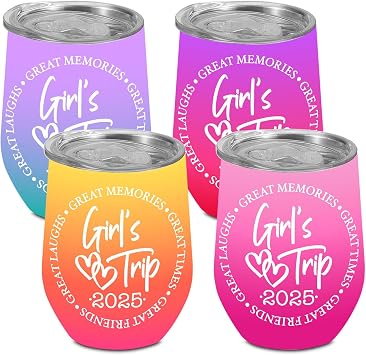 Amazon.com | BQXH 4 Pcs Girls Trip Wine Tumbler With Lid, 12 OZ ...