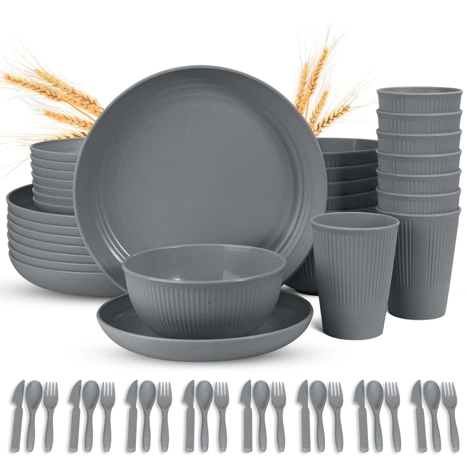 Amazon.com | LAERJIN 56 Piece Wheat Straw Dinnerware Sets,Unbreakable ...